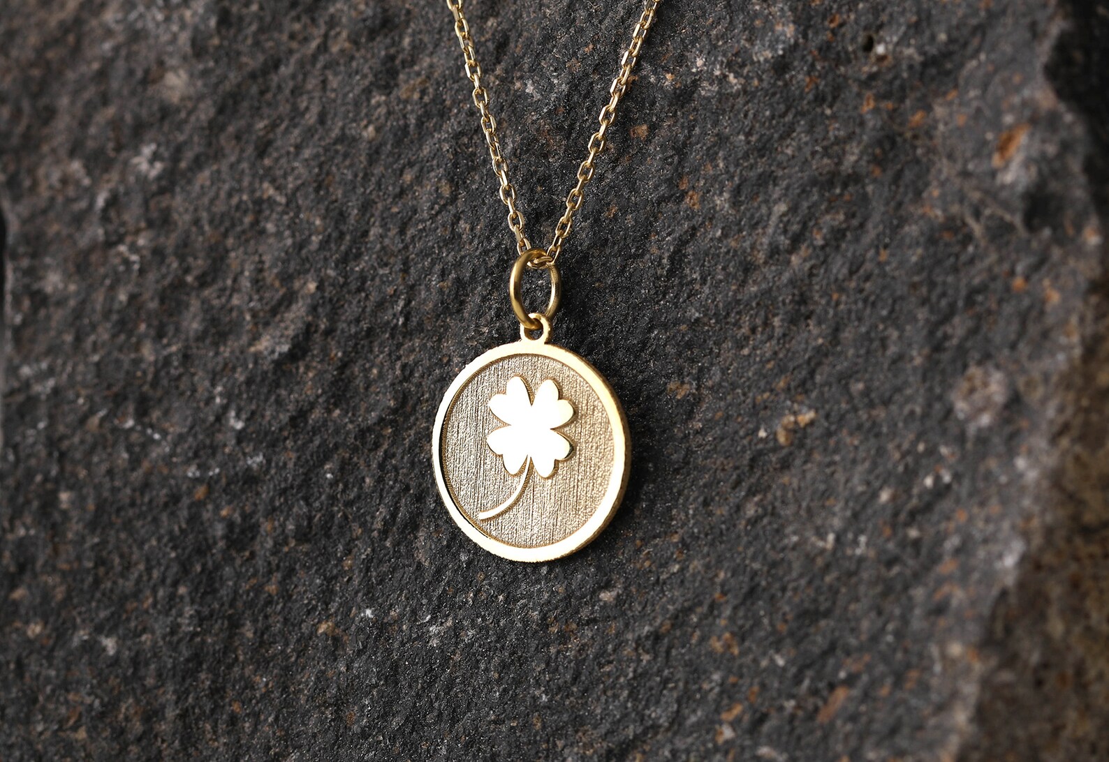 14k Gold Four Leaf Clover Necklace, Personalized Clover Pendant ...