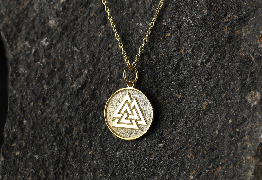 14k Gold Valknut Viking Necklace, Personalized Valknut Pendant, Valknut ...