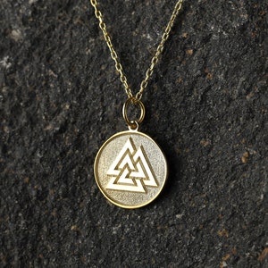 14k Gold Valknut Viking Necklace, Personalized Valknut Pendant, Valknut ...