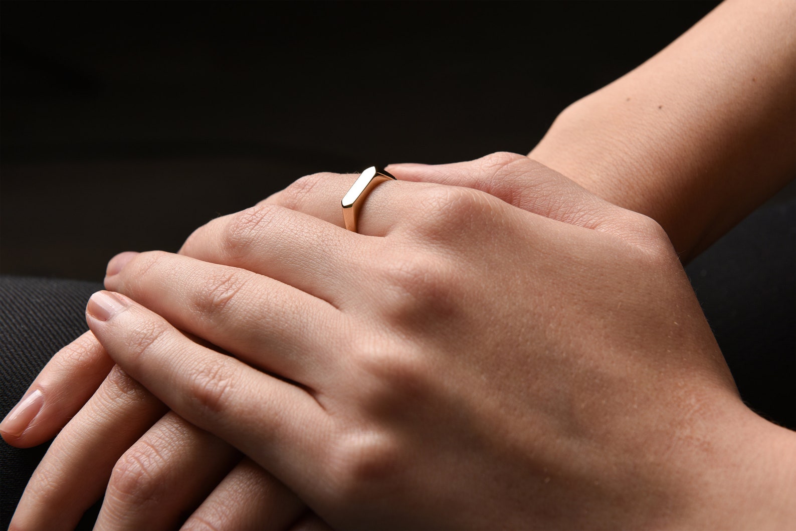 14K Gold Simple Rectangle Ring Personalized Rectangle Ring - Etsy