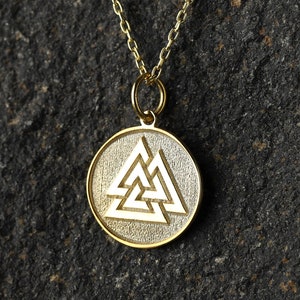 14k Gold Valknut Viking Necklace, Personalized Valknut Pendant, Valknut ...