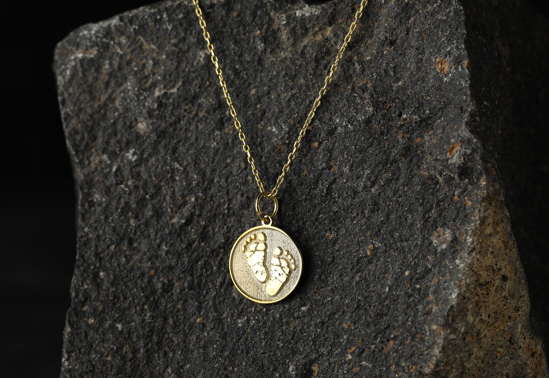 14k Gold Baby Feet Necklace, Personalized Baby Feet Pendant, Babyshower ...