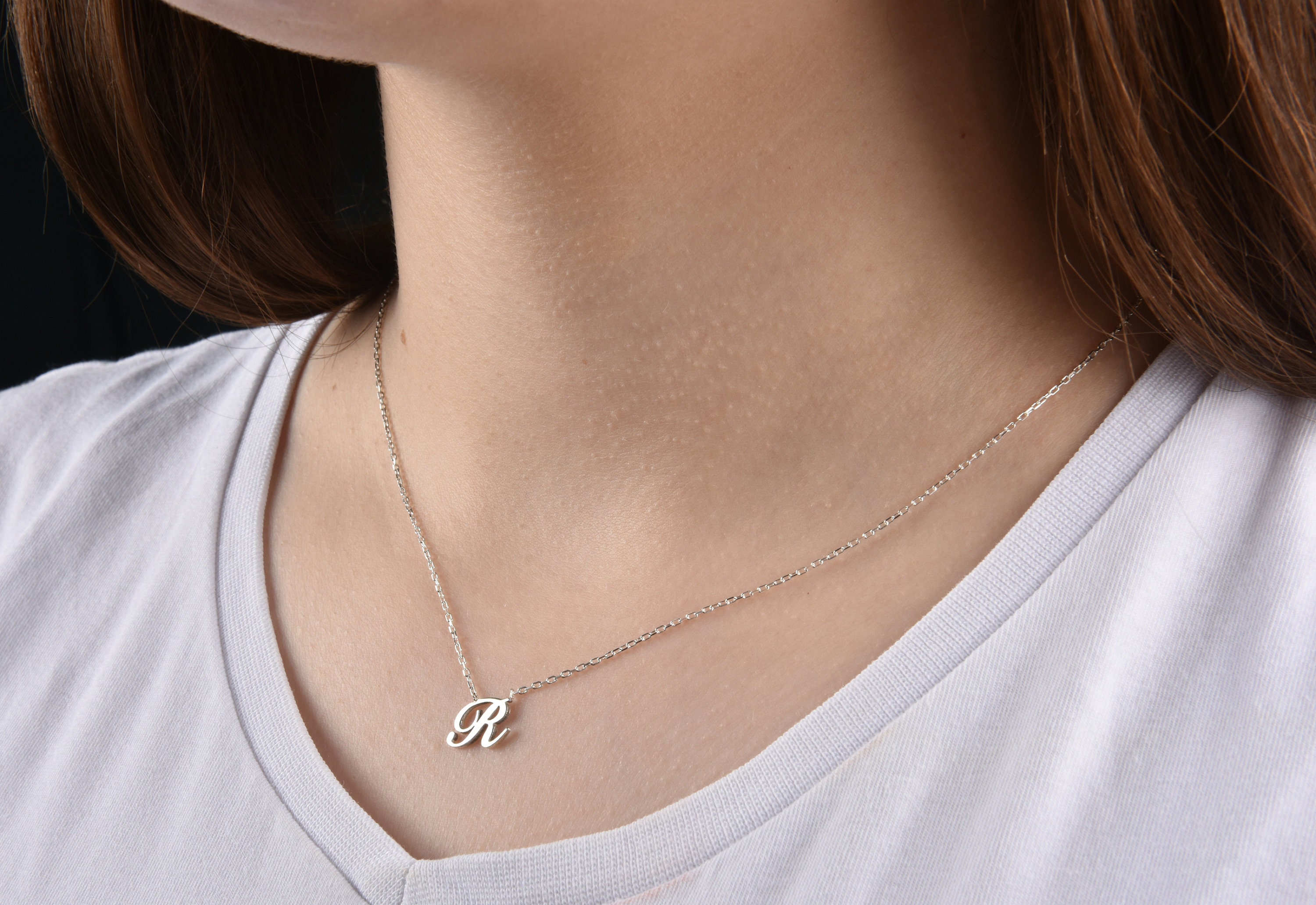 14K Gold Cursive Letter Necklace Dainty Gold Initial | Etsy