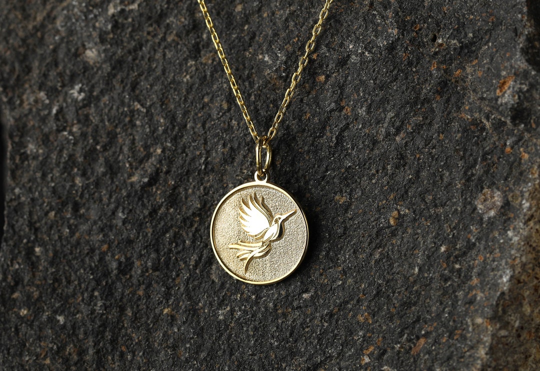 14k Gold Hummingbird Necklace, Personalized Hummingbird Pendant ...