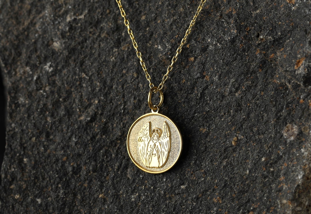 14k Gold Praying Angel Necklace, Personalized Praying Angel Pendant ...