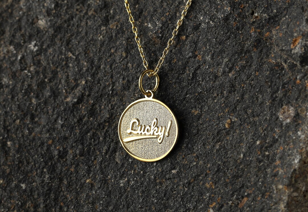 14k Gold Lucky Coin Necklace, Personalized Lucky Charm Pendant, Lucky ...