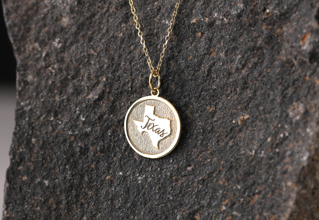 14k Gold Tiny Texas Necklace, Personalized Texas State Pendant, Dainty ...