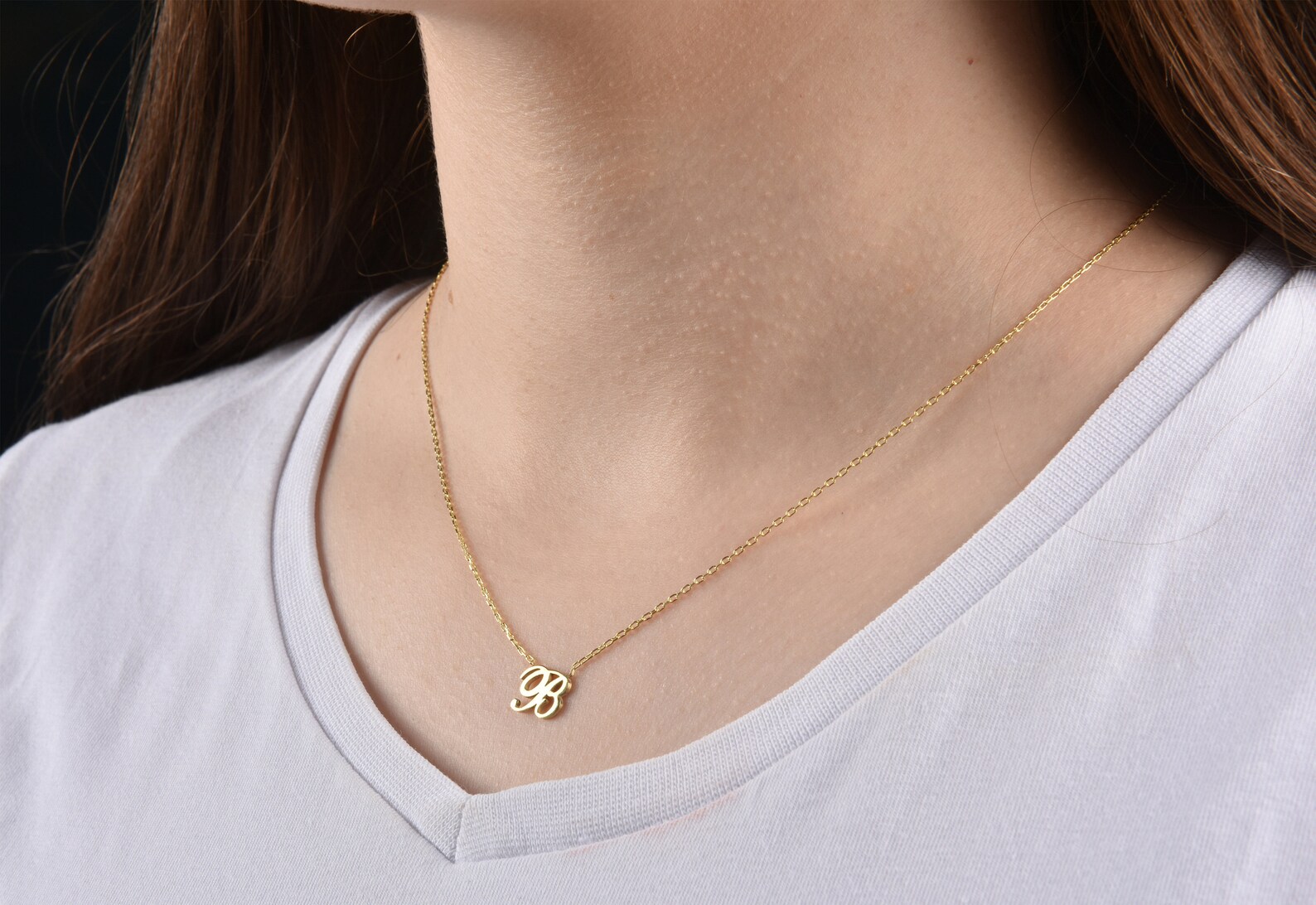 White Gold Initial Solid Gold Initial Necklace Letter | Etsy