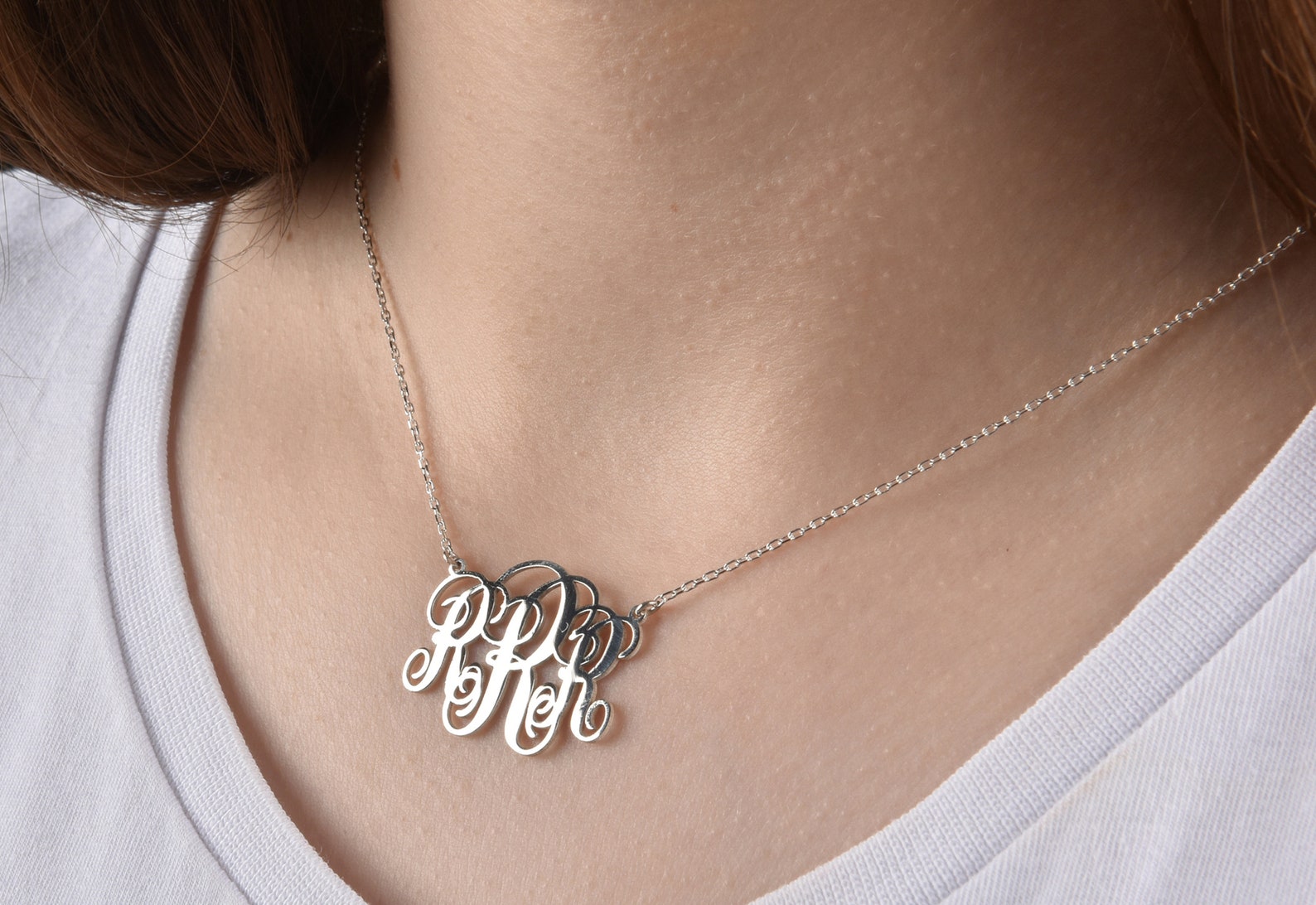 14k Gold Monogram Necklace Monogram Necklace in Gold - Etsy
