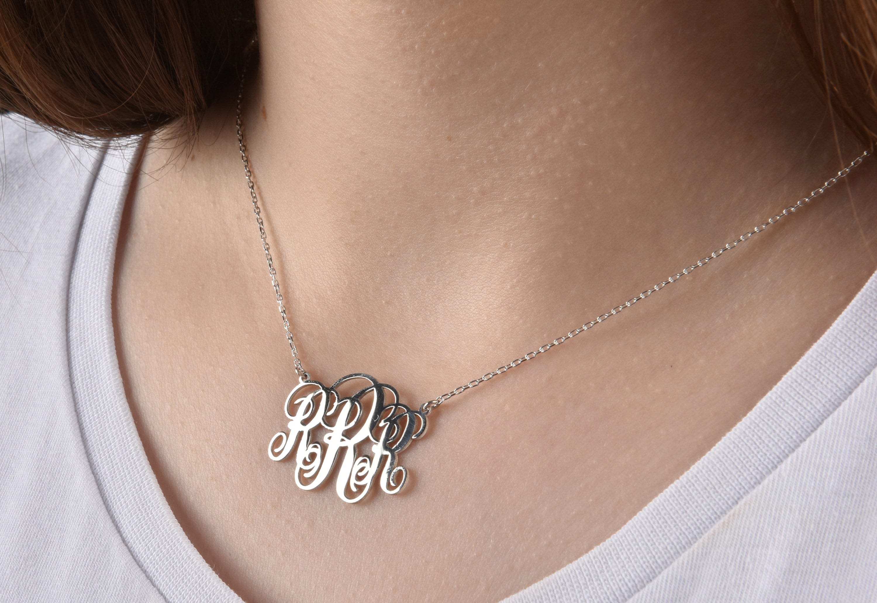 14k Gold Monogram Necklace, Monogram Necklace in Gold, Personalized ...