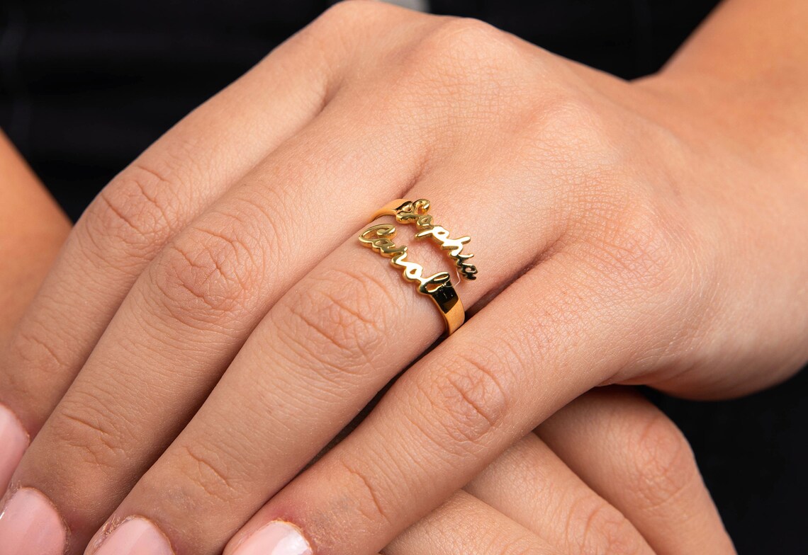 2 Names Ring Gold Double Name Ring Personalize Two Names | Etsy