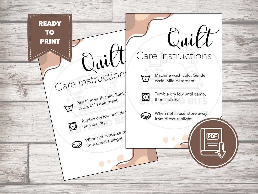 Printable Quilt Care Instruction Cards, Washing Guide, Bonus Gift Tags ...
