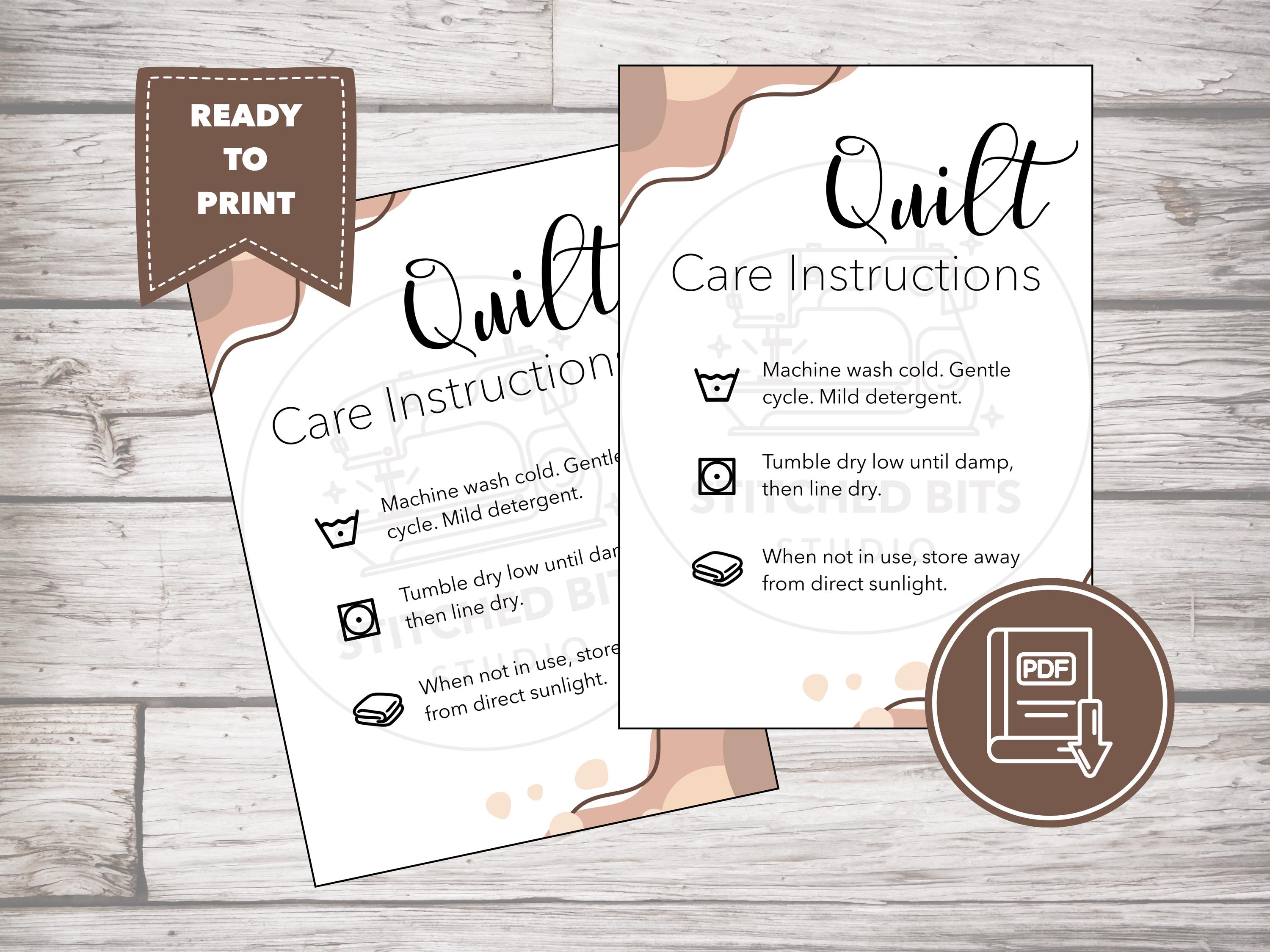 Printable Quilt Care Instruction Cards, Washing Guide, Bonus Gift Tags ...