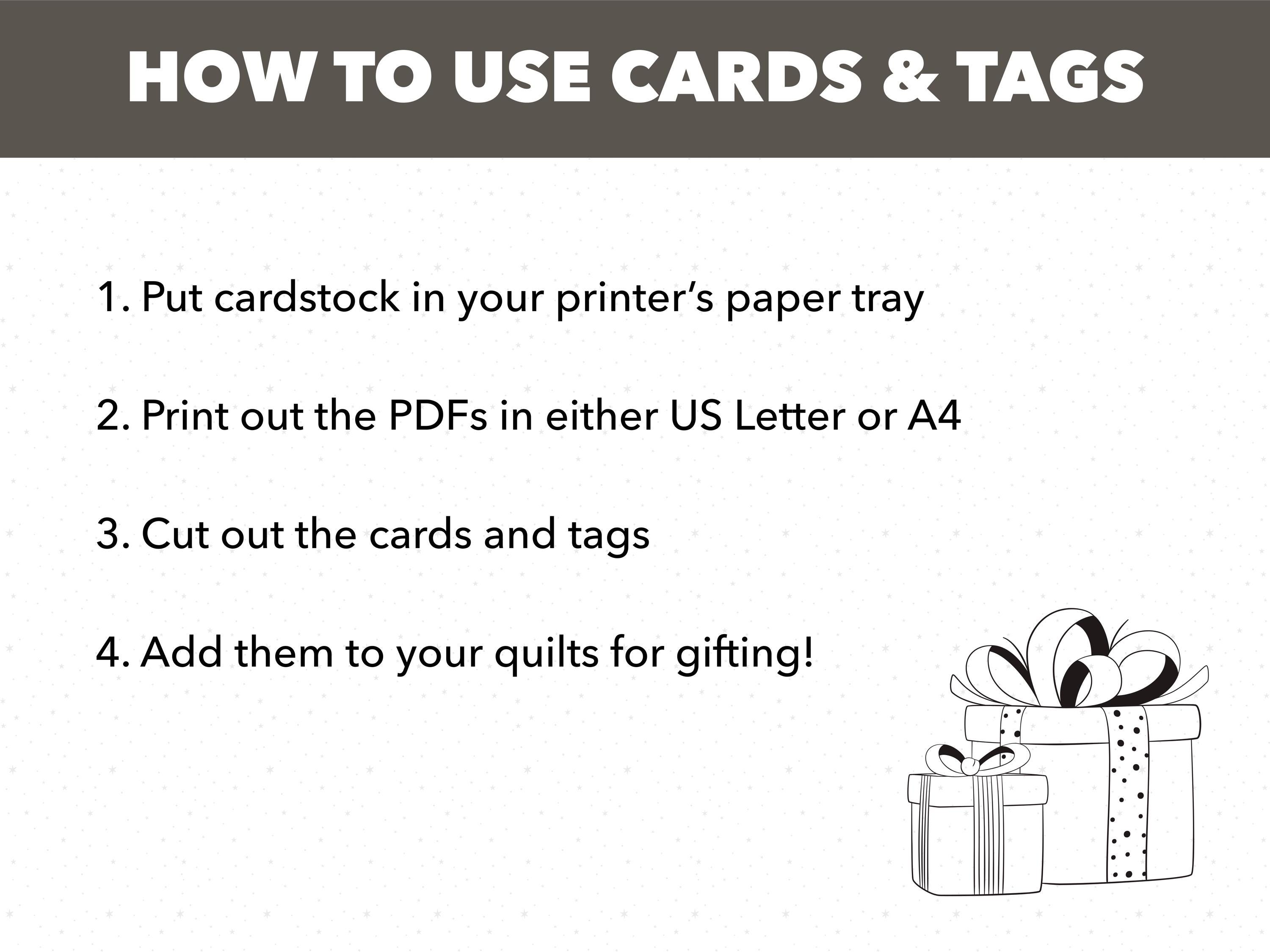 Printable Quilt Care Instruction Cards, Washing Guide, Bonus Gift Tags ...