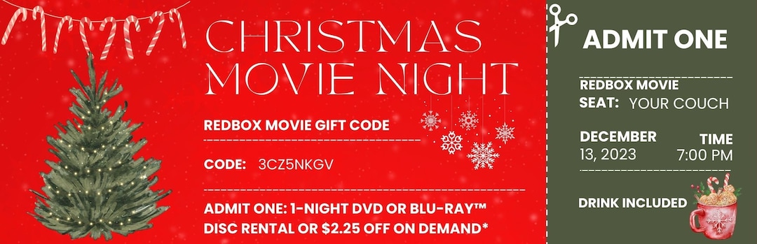 Christmas Movie Night Ticket Template - Etsy