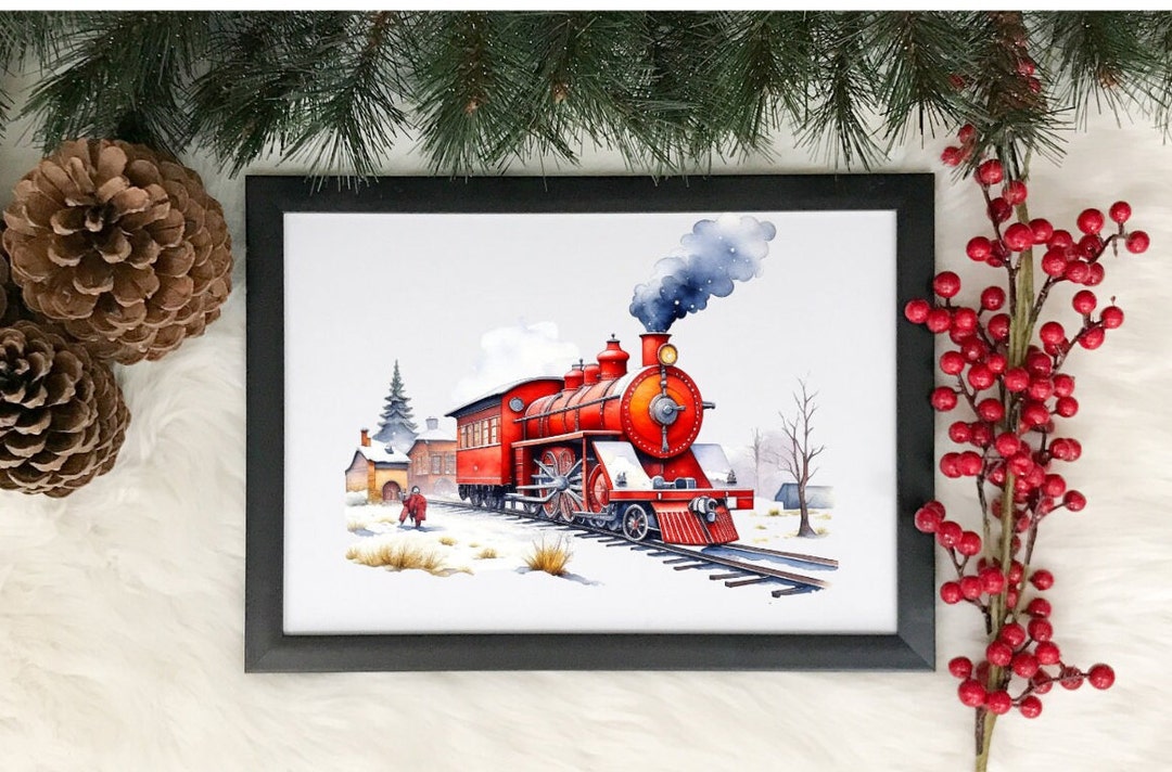 Vintage Christmas Steam Engine Print 31 - T Shirt - Mug - Winter ...