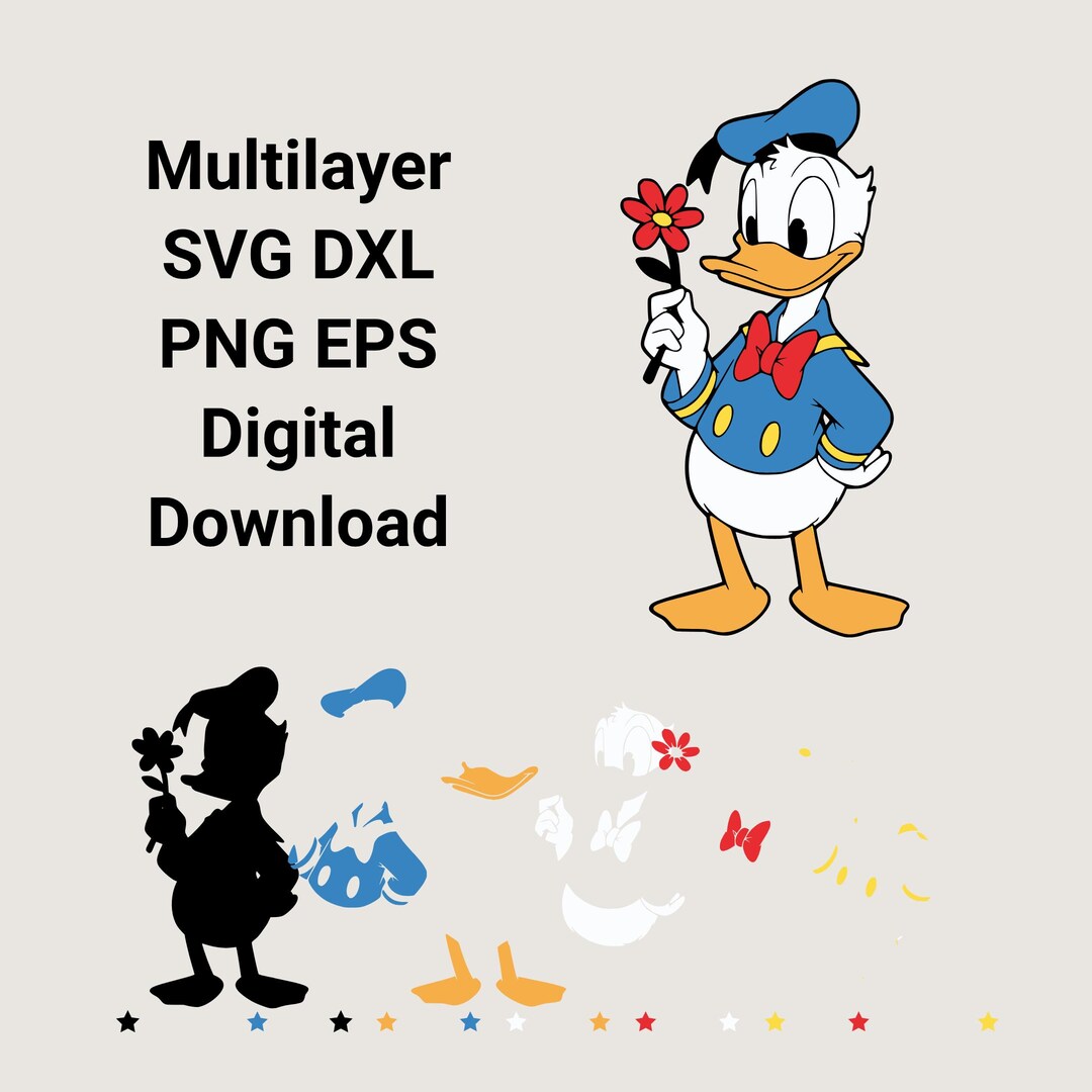 Layered Donald Duck With Flower, Digital Design - Registration Marks ...