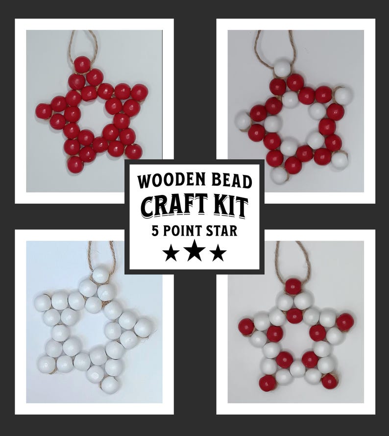 One Wooden Bead 4"x4" Star Craft Kit, DIY Christmas Ornament, Easy ...