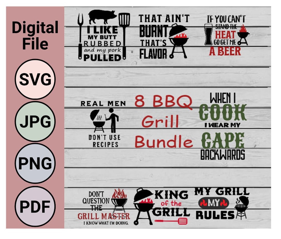 Funny Sarcastic Grillmaster Bundle - 8 Sayings - Butt Rubbed - Real Men ...