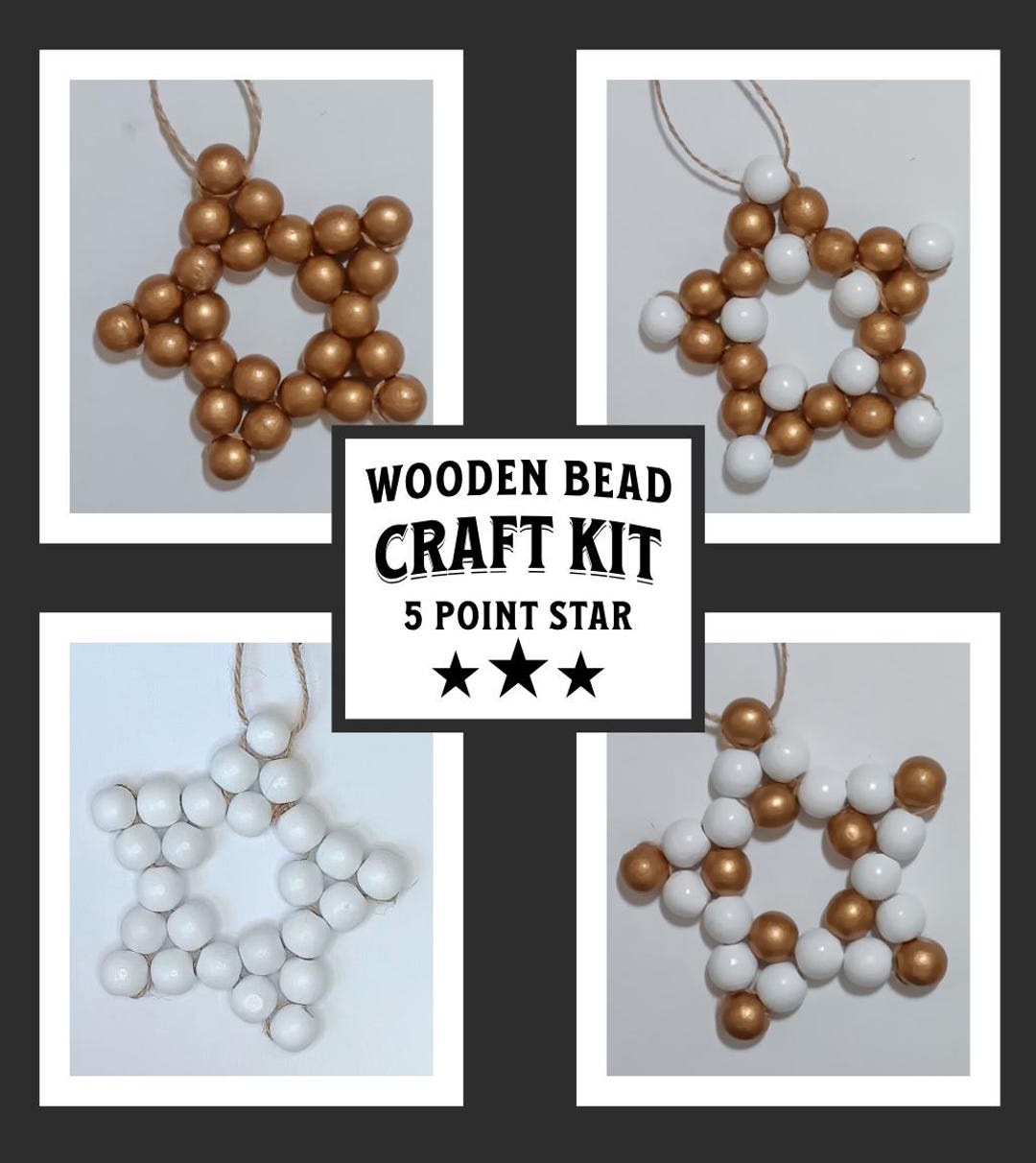 One Wooden Bead 4"x4" Star Craft Kit, DIY Christmas Ornament, Easy ...
