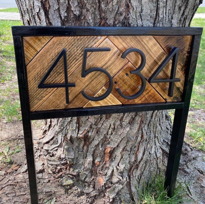 Address Stake Modern Reclaimed Wood House Numbers for | Etsy