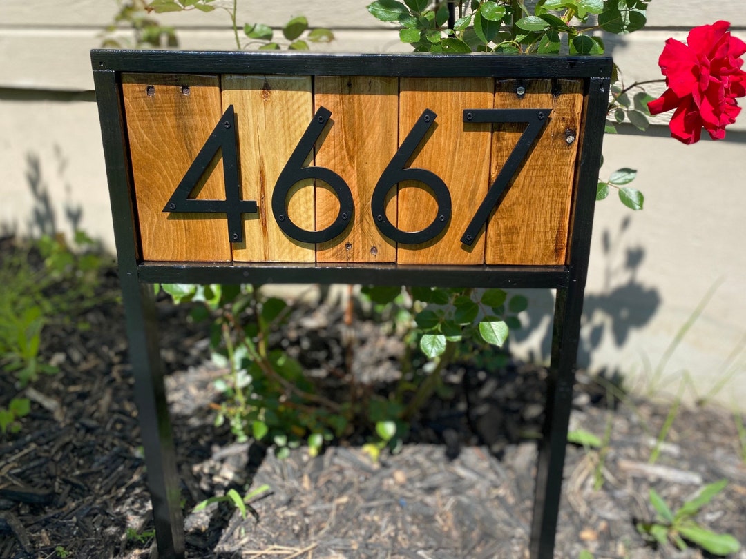 Address Stake Sign | Reclaimed Wood House Number Sign for Garden ...