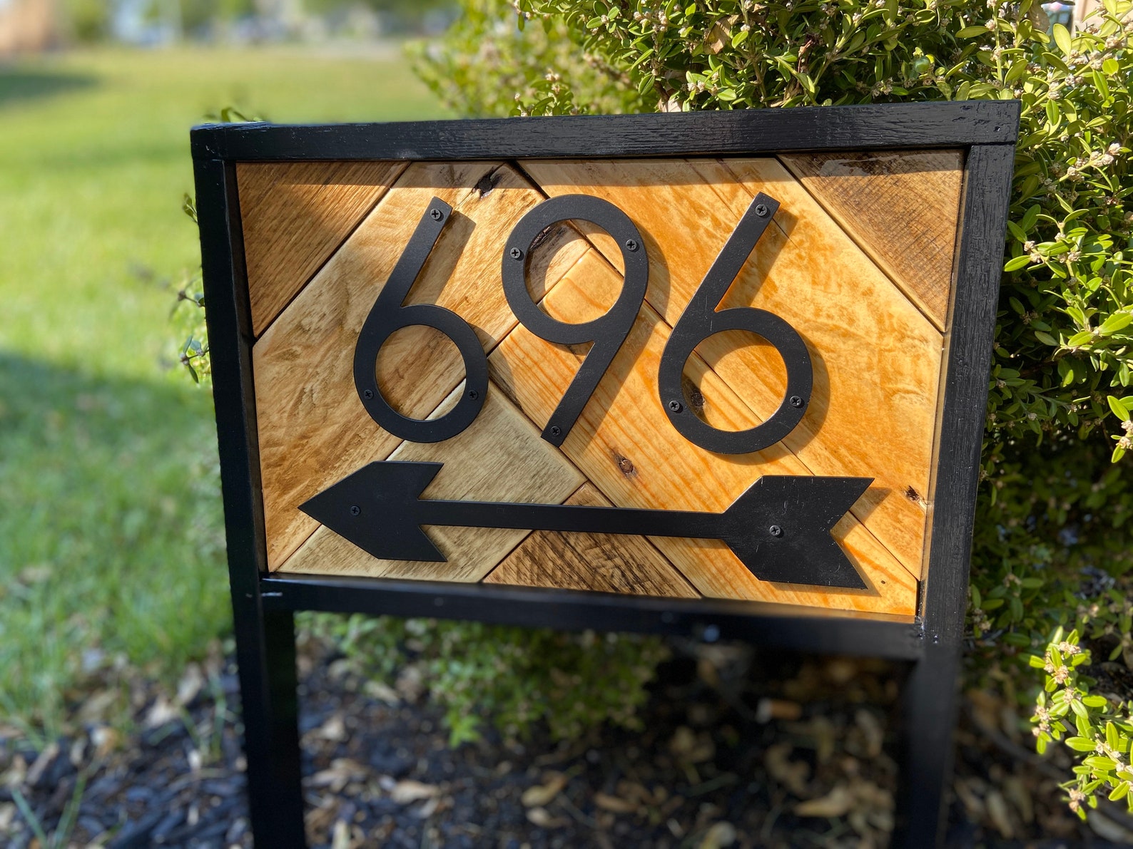 Address Stake With Arrow | Modern Reclaimed Wood Address Sign for Yard ...