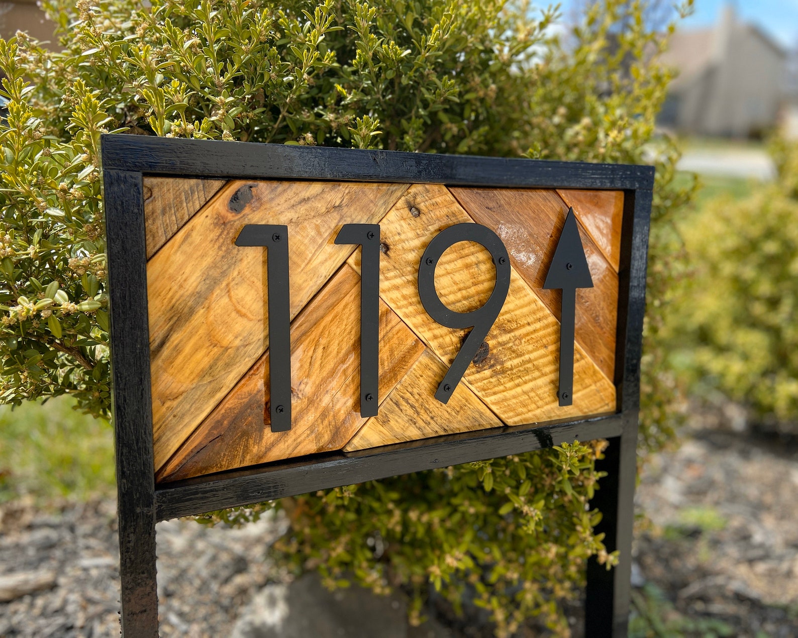 Address Stake With Arrow | Modern Reclaimed Wood Address Sign for Yard ...