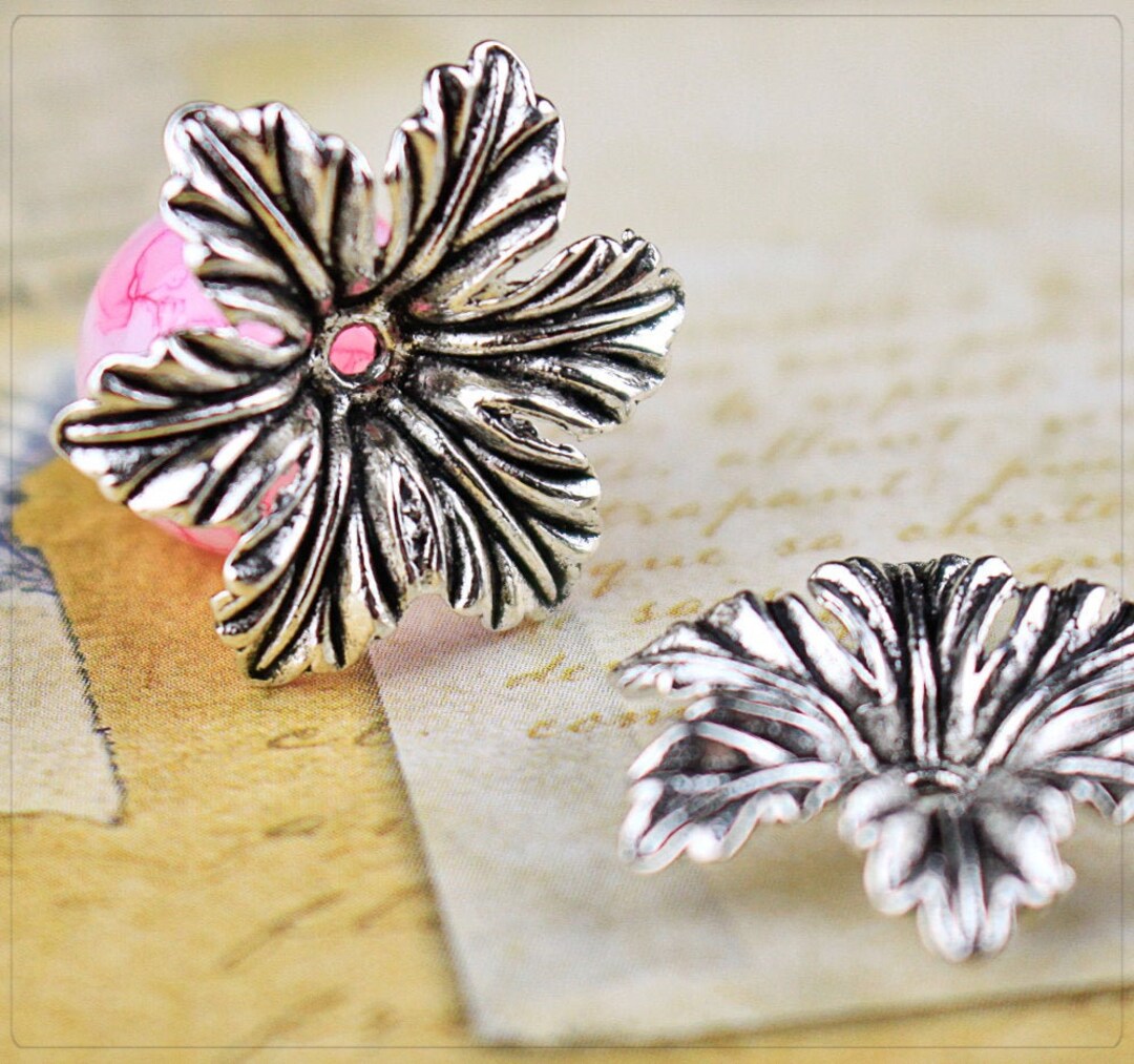 6 XL Pearl Caps Bead Caps End Caps Flower Flower Jewelry DIY Silver ...