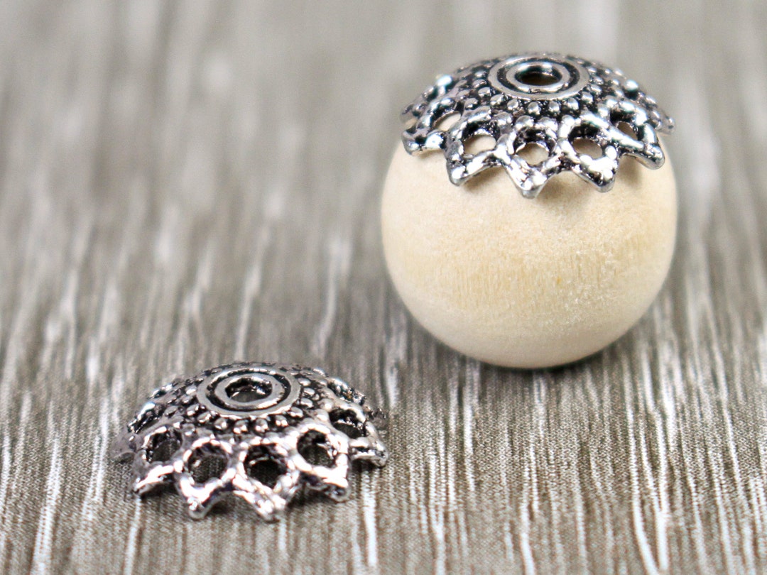 20 Beadcaps Bead Caps End Caps Pattern Antique Boho Sun DIY Silver 12 X ...