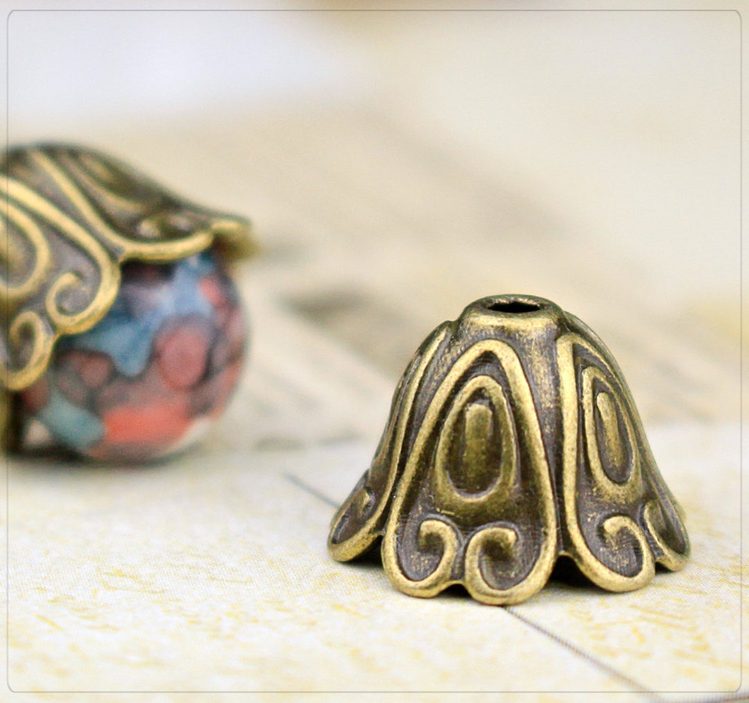 5x Pearl Caps Bead Caps End Caps Pattern Antique Jewelry DIY Crafts 15 ...