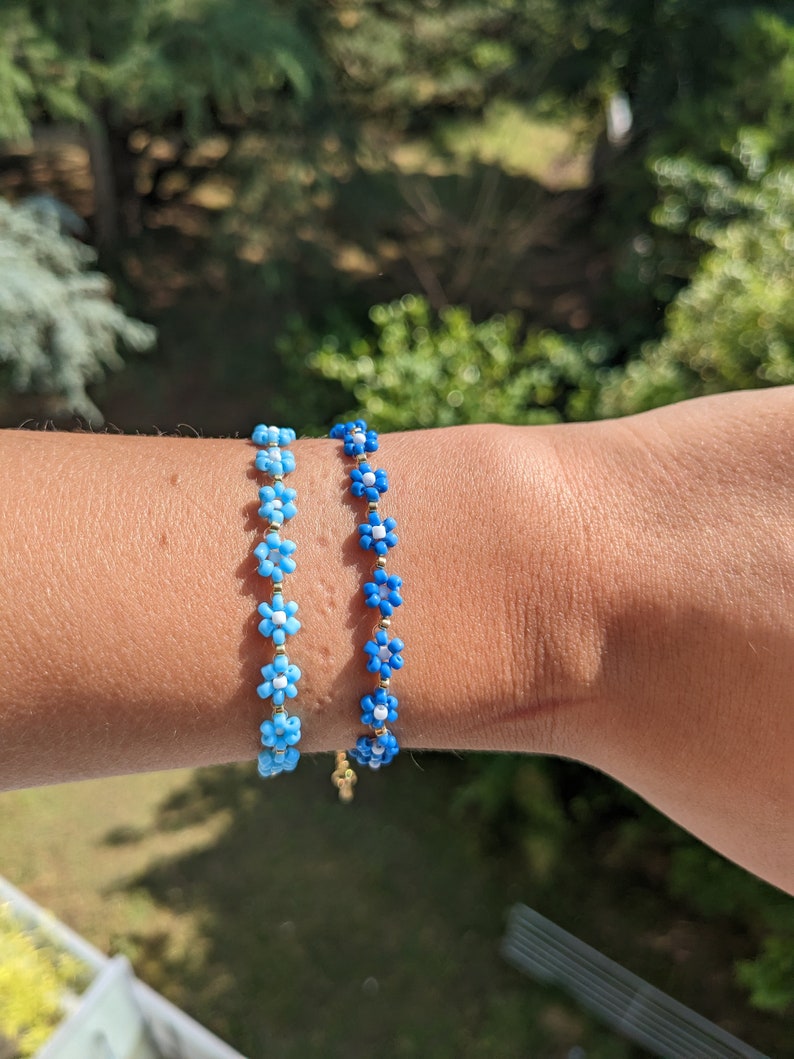 Blue Flower Beaded Bracelets - Etsy