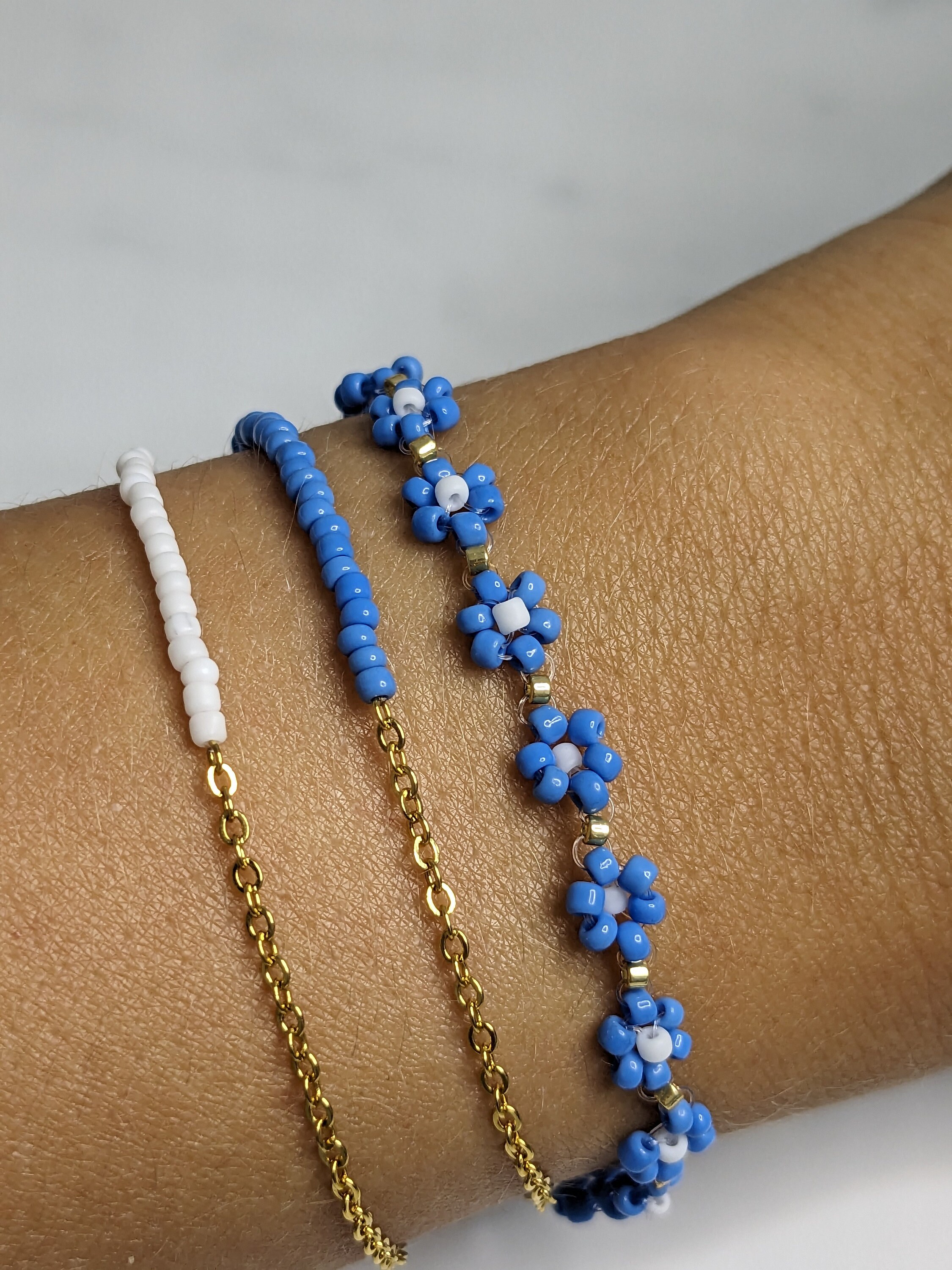Blue Flower Beaded Bracelets - Etsy
