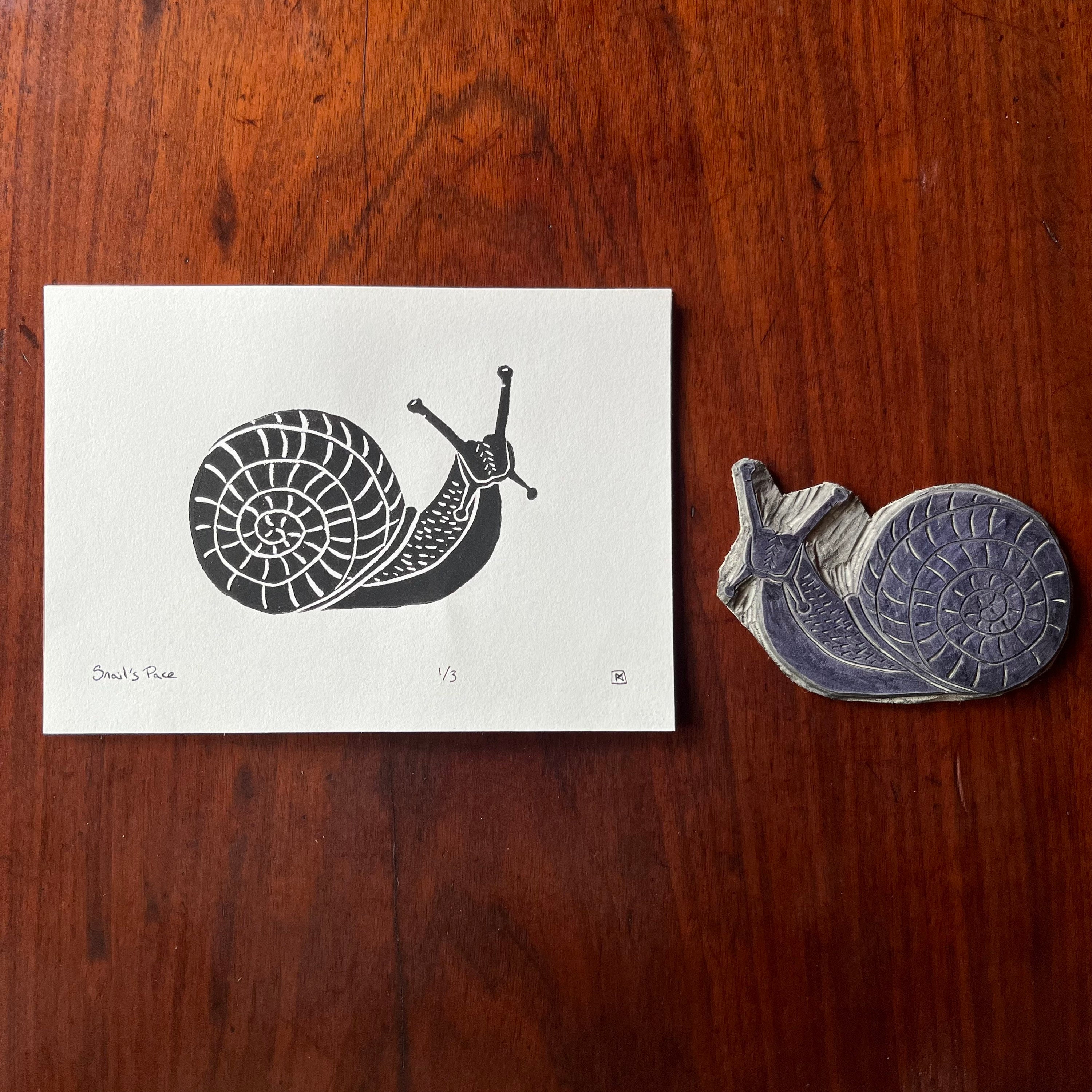 Snail’s Pace Linocut Print in Black - Etsy