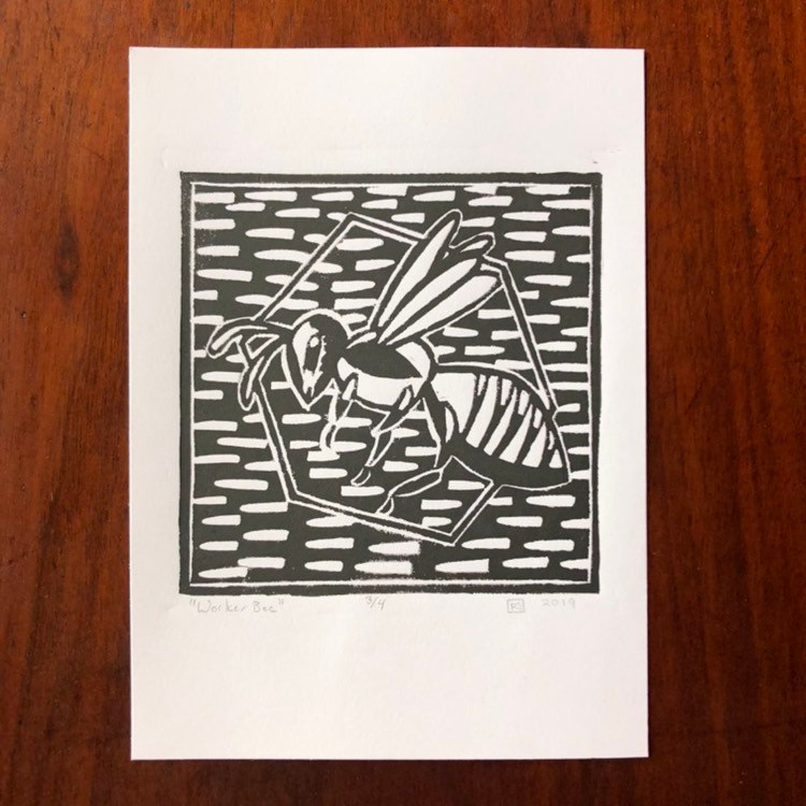 Worker Bee Linocut Print - Etsy