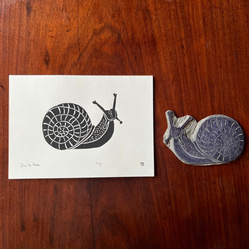 Snail’s Pace Linocut Print in Black - Etsy