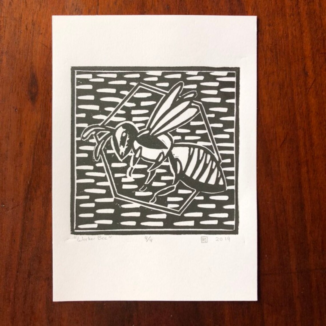 Worker Bee Linocut Print | Etsy