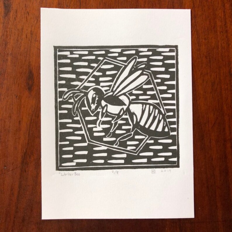 Worker Bee Linocut Print - Etsy