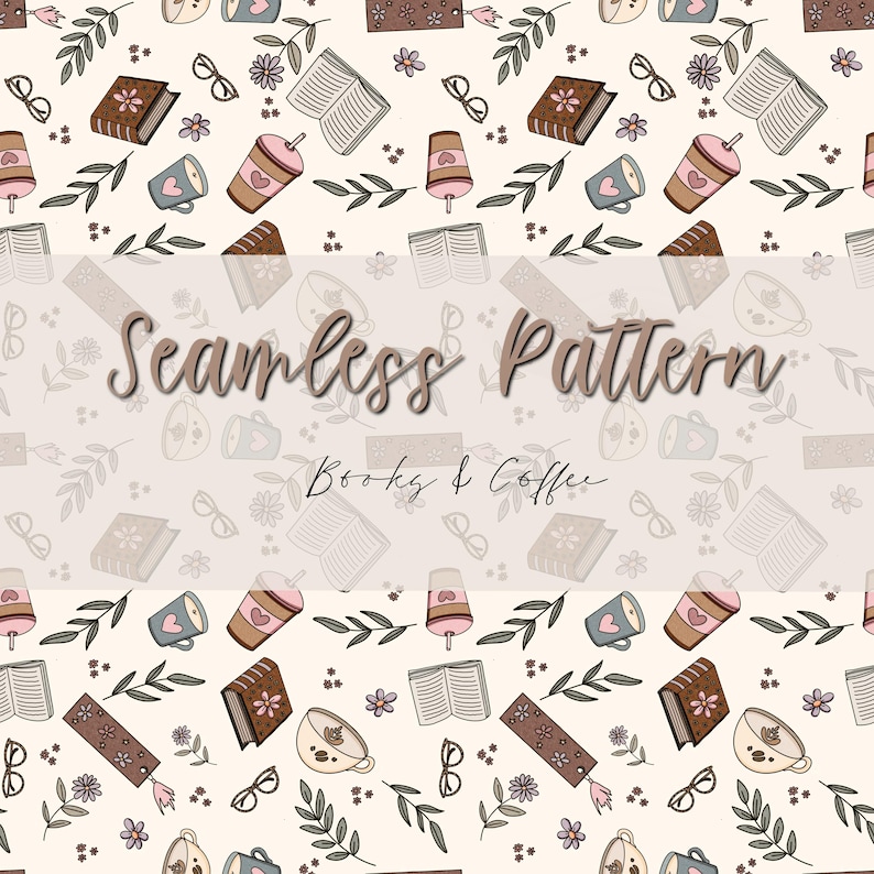 Books, Coffee Seamless Pattern, Girly Seamless Pattern, Repeat Pattern ...