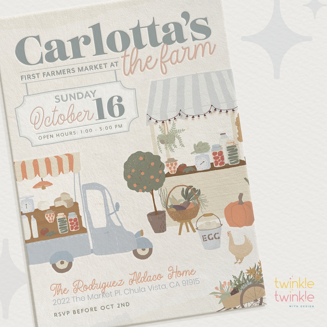 Farmers Market Themed Birthday Party Invitation Customized Modern ...