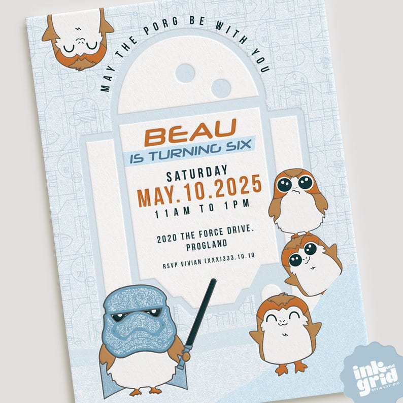 Porg Themed Birthday Party Invitation - Customized - Modern Design ...