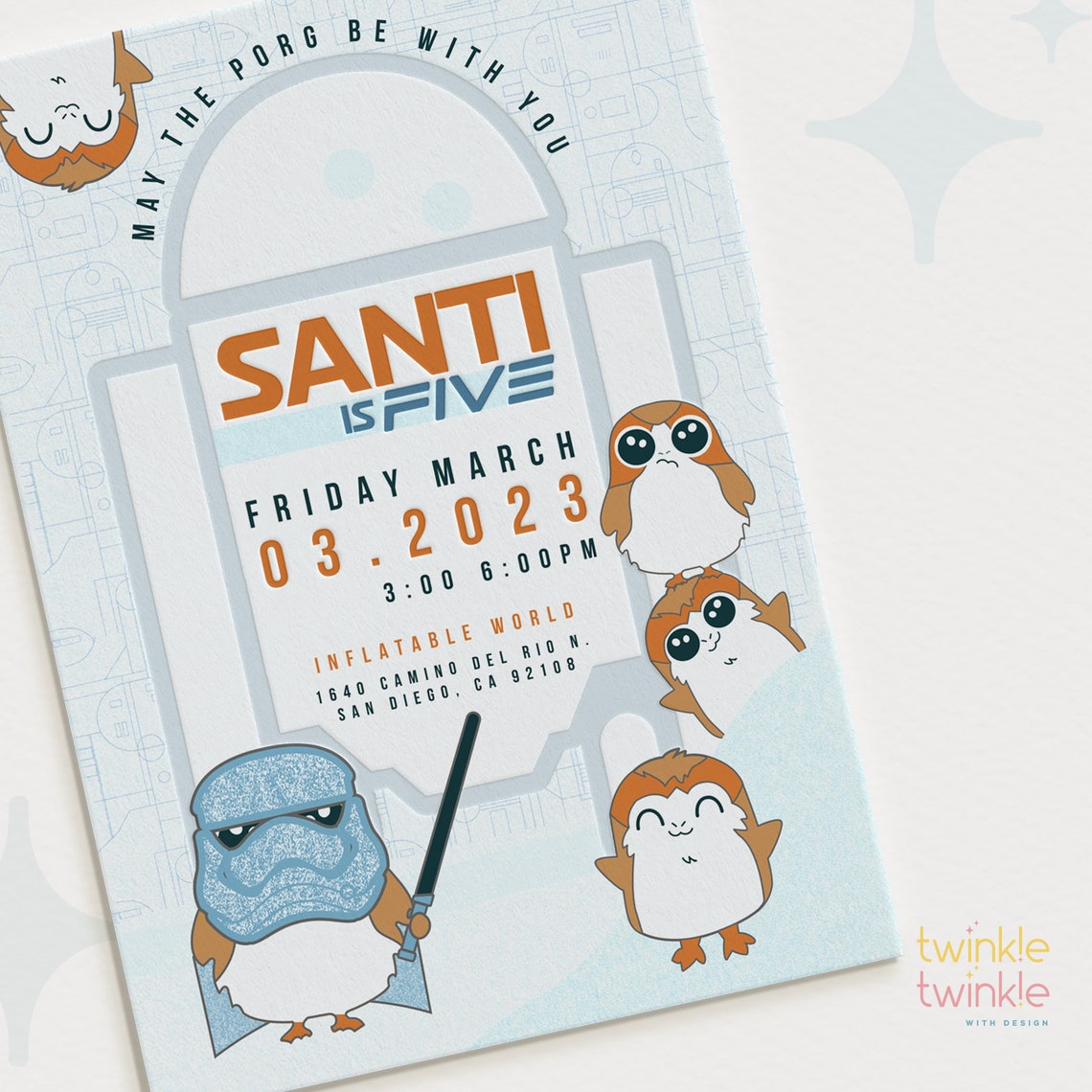 Porg Themed Birthday Party Invitation Customized Modern Design DIGITAL ...