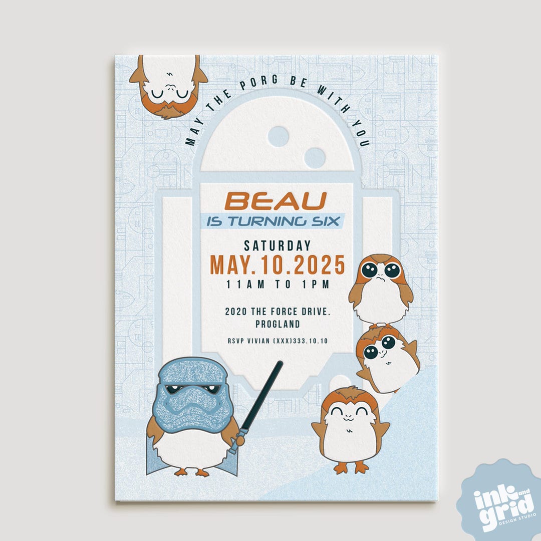 Porg Themed Birthday Party Invitation - Customized - Modern Design ...