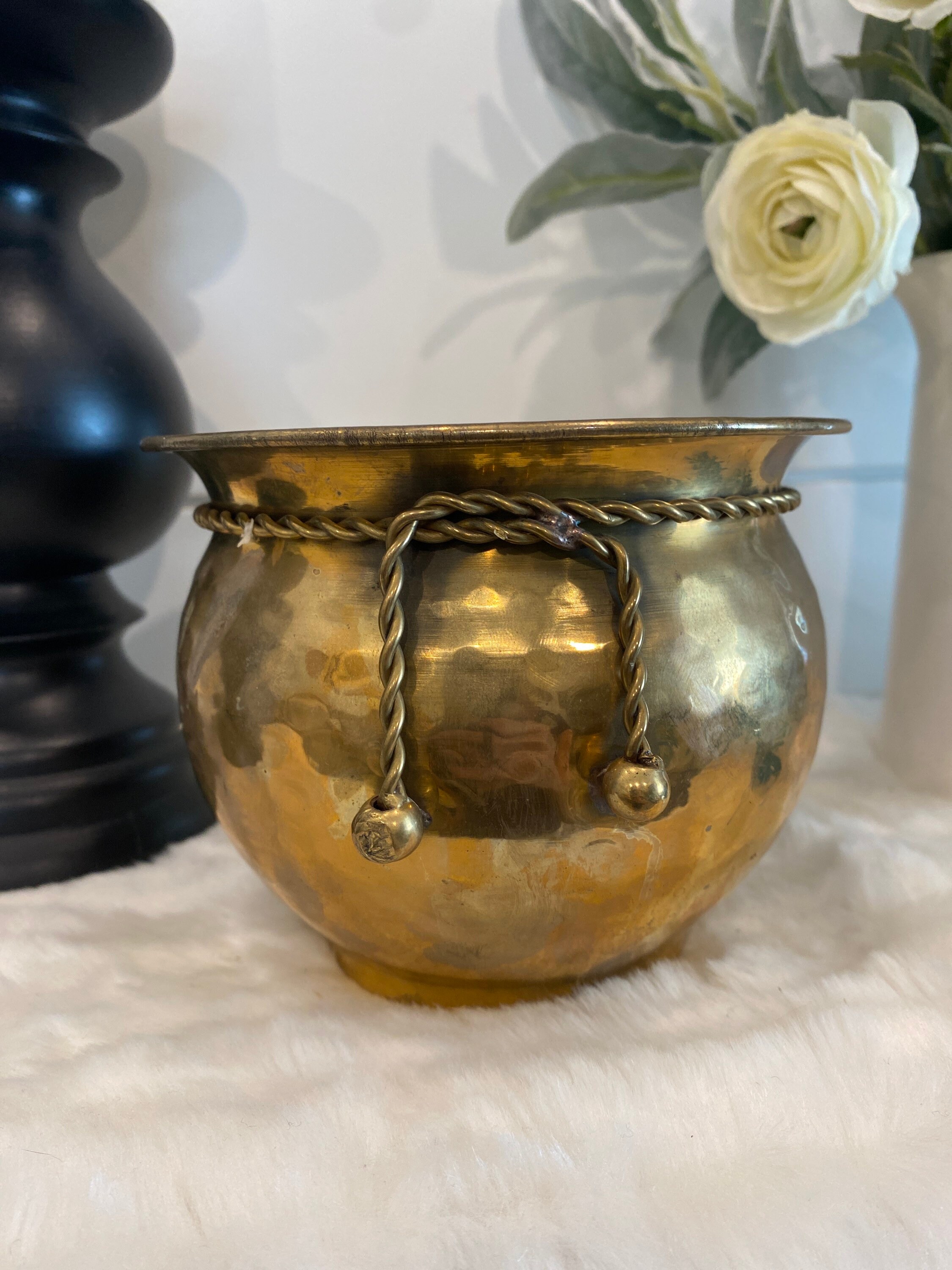 Vintage Brass Pot Hammered Brass Planter - Etsy