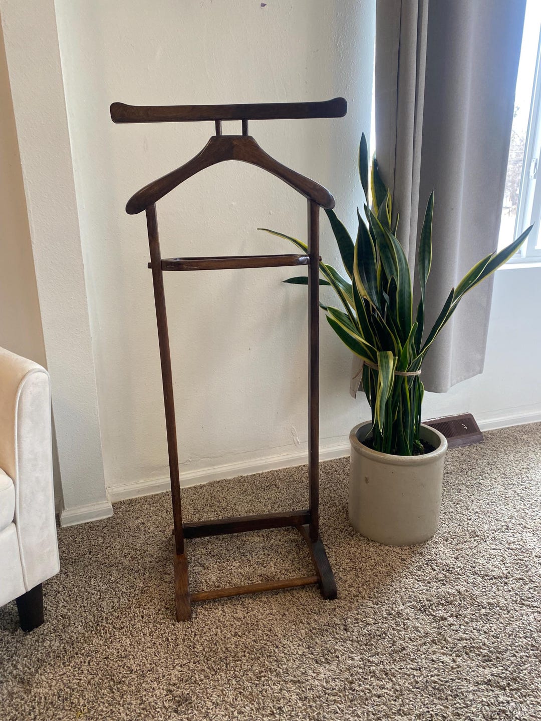 Vintage Valet Butler Stand, Wooden Coat Rack, Dark Stained Valet Butler ...