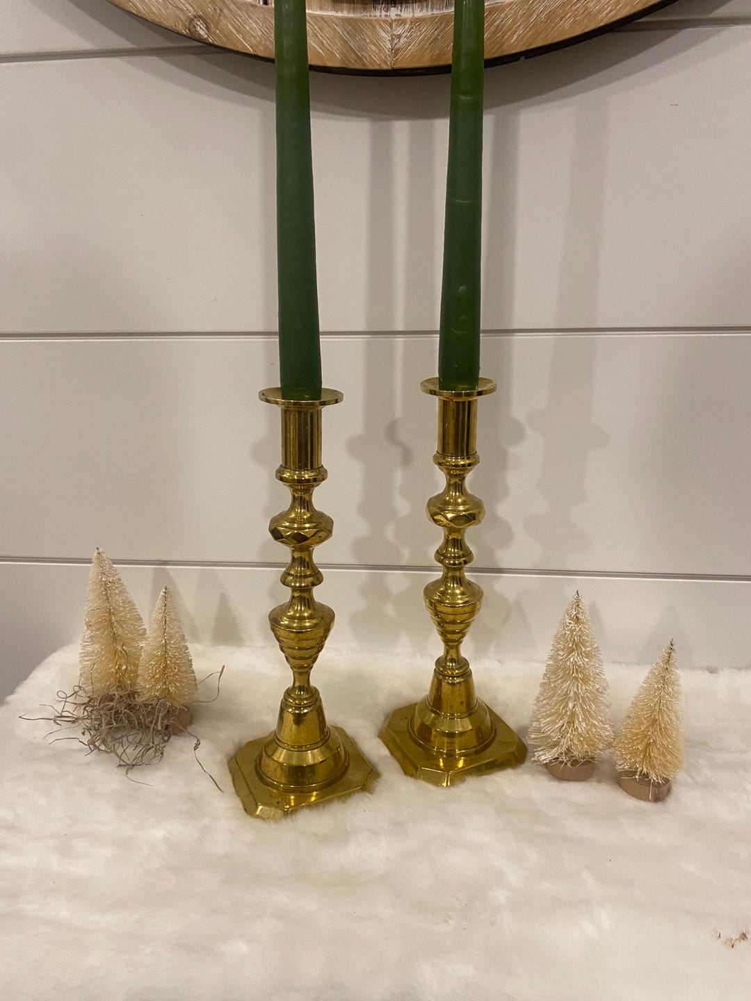 Vintage Large Brass Candlestick Holders: Shiny Patina Decor, Set of 2 ...
