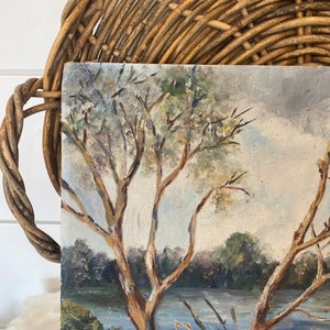 Vintage Hand Painted Scenery Painting, Vintage Scenery Painting, River ...