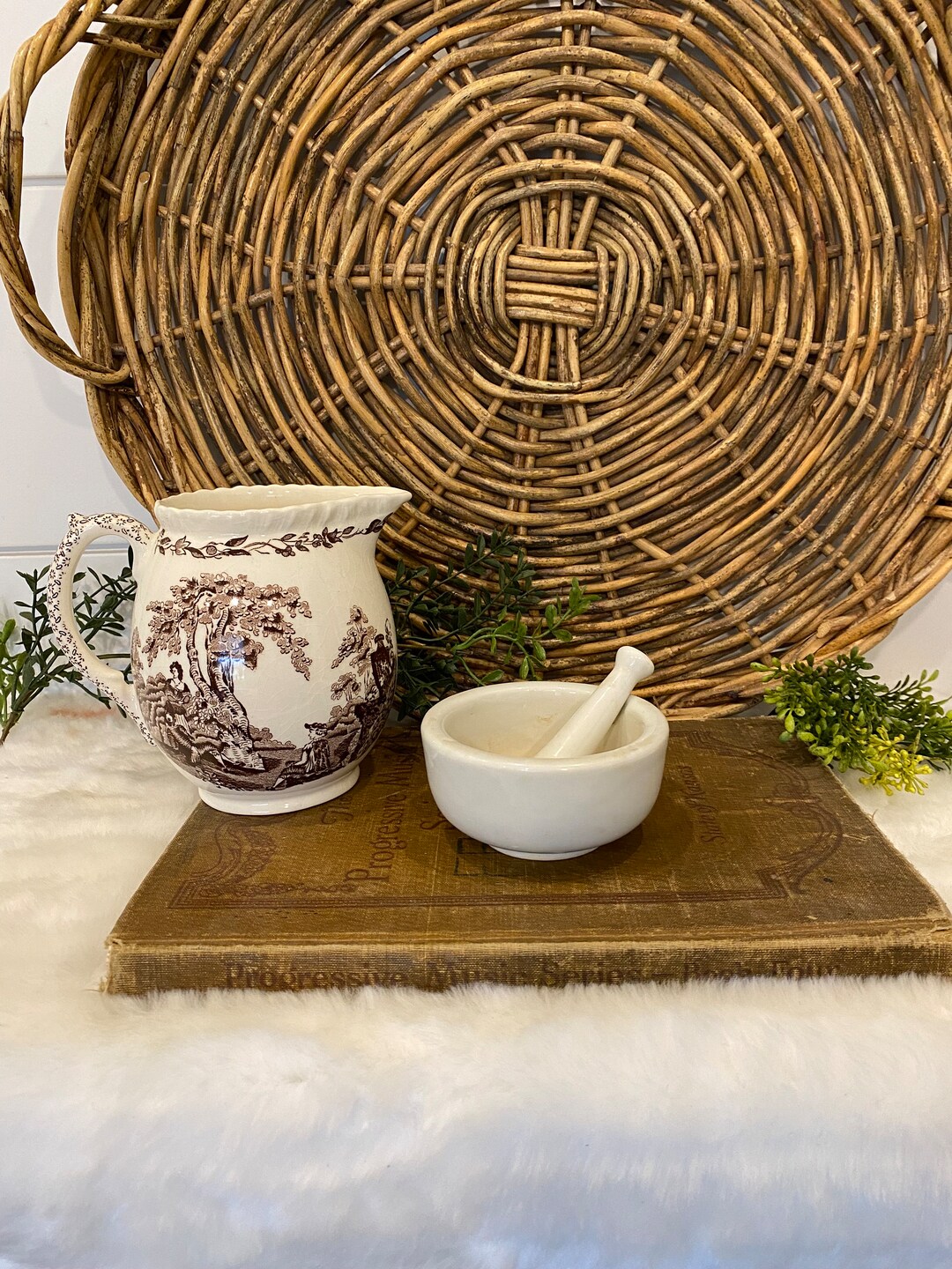 Vintage White Small Ironstone Mortar and Pestle, Antique White Mortar ...