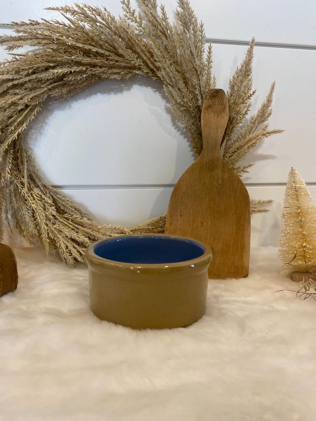 Vintage Butter Crock, Vintage Blue Inside Bowl Crock, Vintage Tan ...