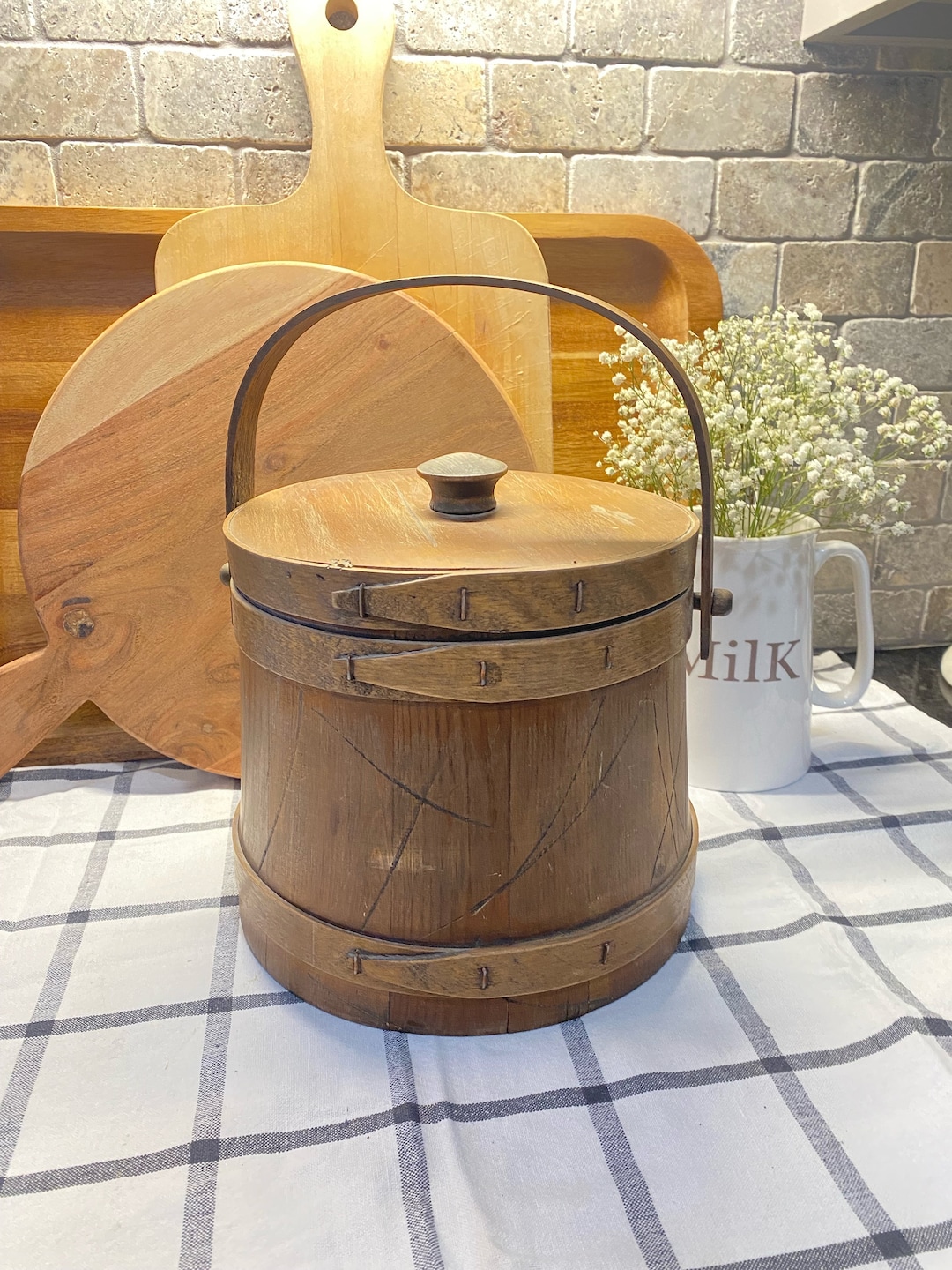 Antique Sugar Bucket, Antique Wood Bucket, Antique Sugar Firkin ...